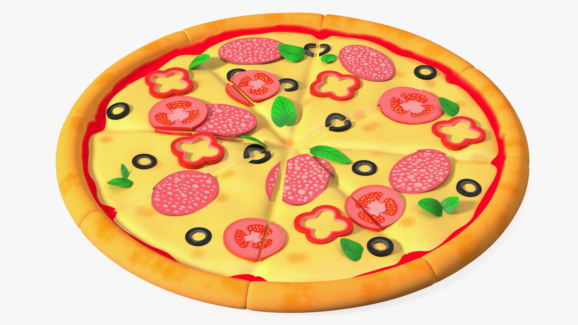 3D Cartoon Pizza Whole Sliced - TurboSquid 2045438
