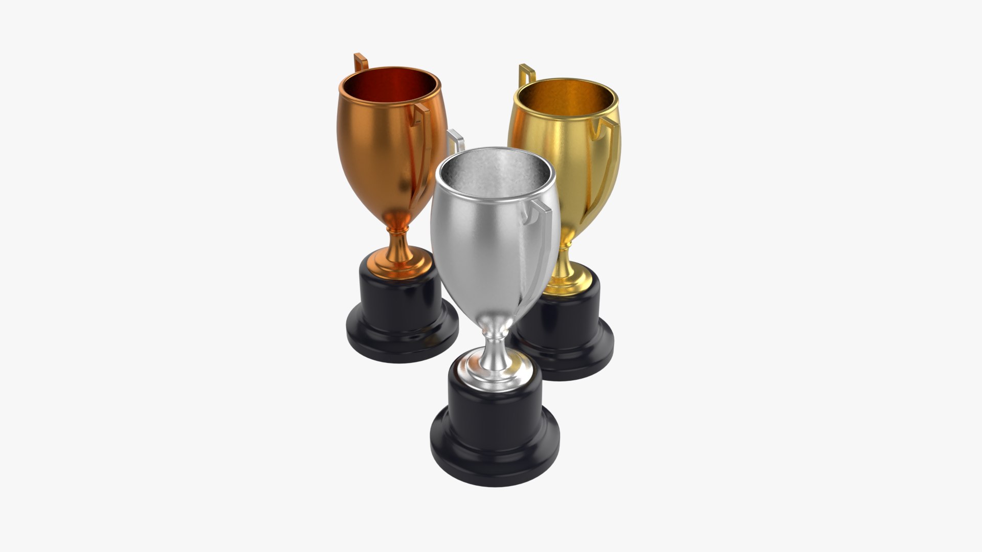 3D Model Gold Silver And Bronze Trophies - TurboSquid 2193226