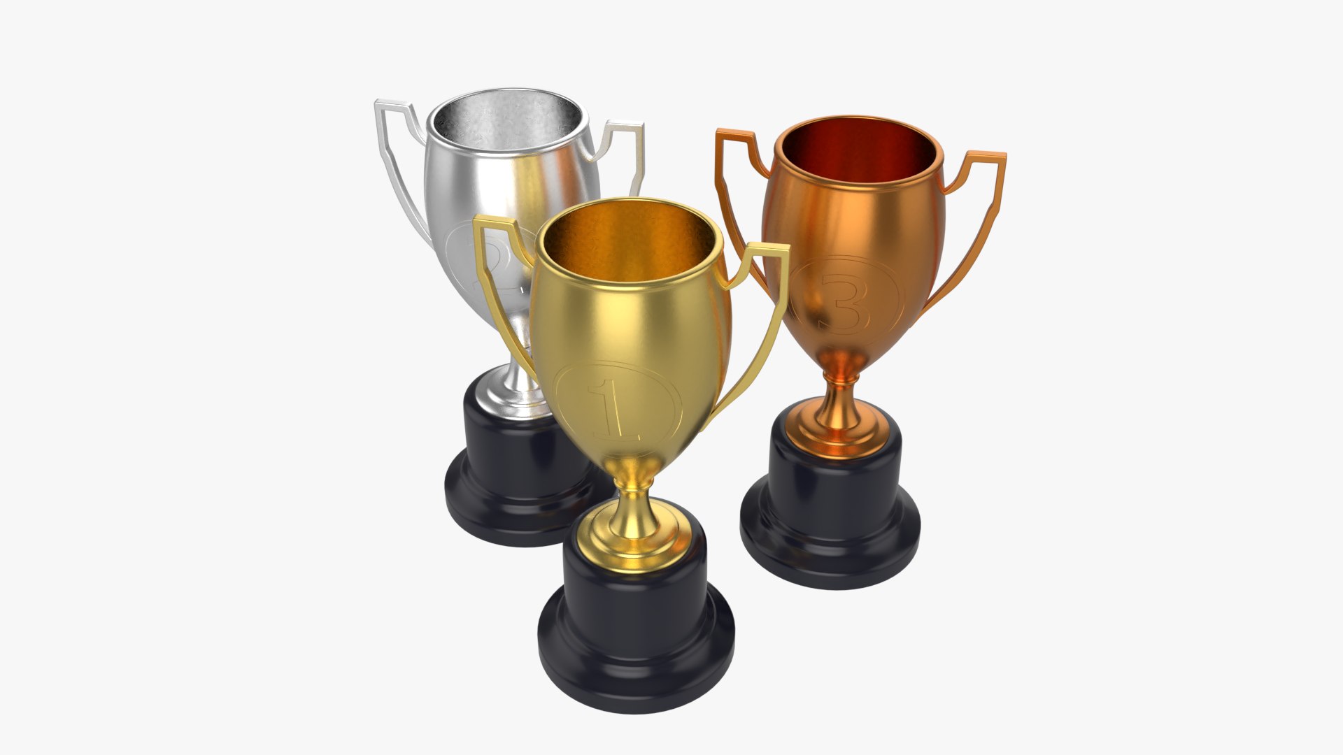 3D Model Gold Silver And Bronze Trophies - TurboSquid 2193226