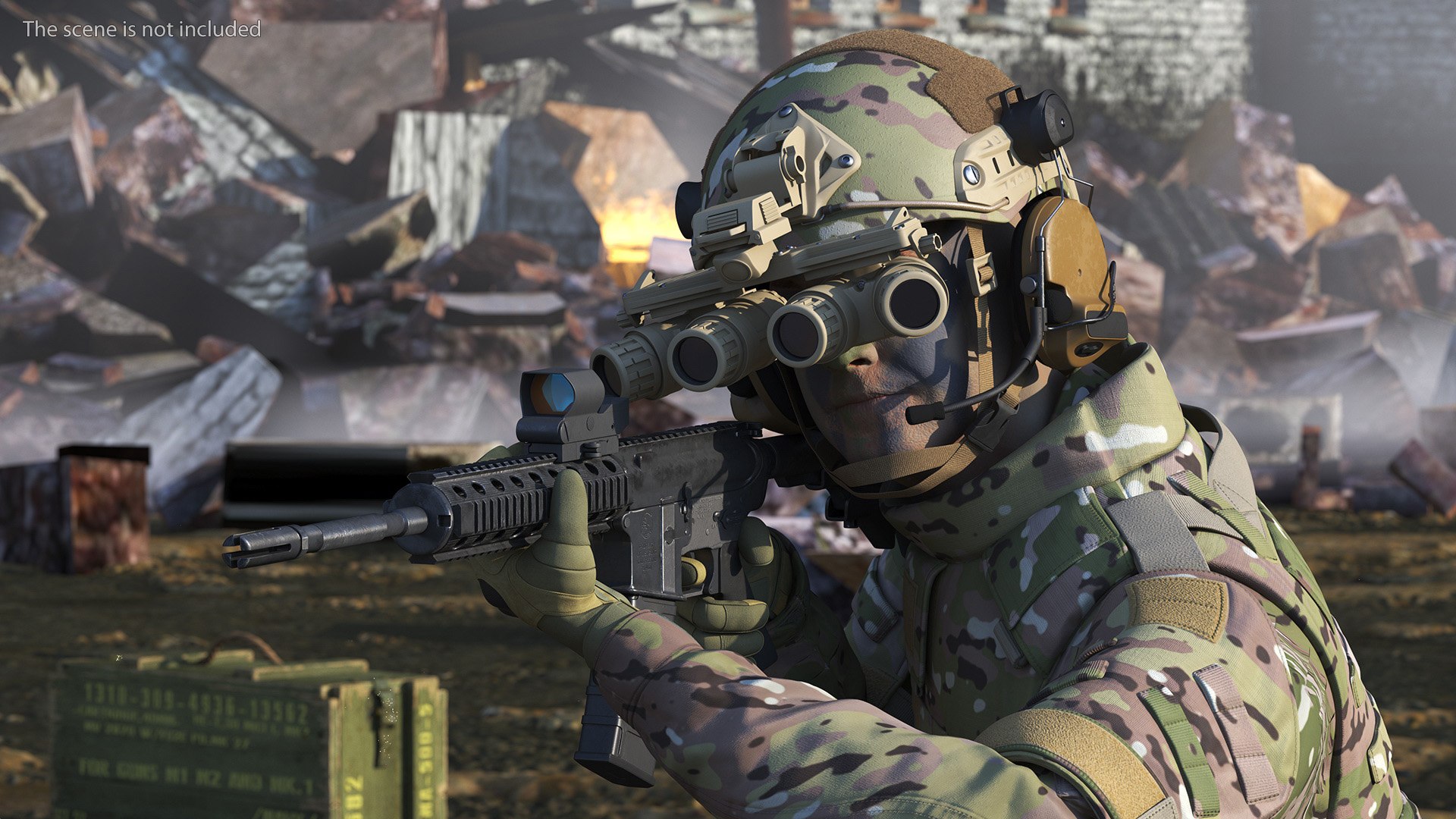 3D Model Soldier In Green Camo With Night Vision Aiming Fur ...