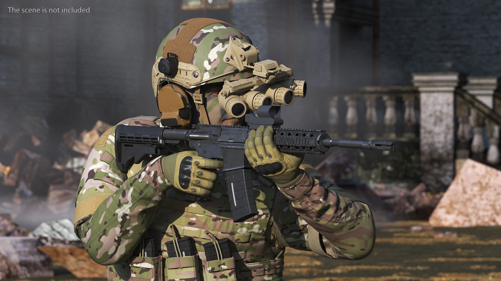 3D Model Soldier In Green Camo With Night Vision Aiming Fur ...