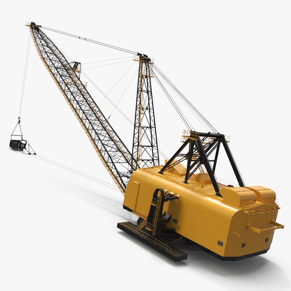 modèle 3D de Dragline robuste avec flèche longue, gréement jaune ...