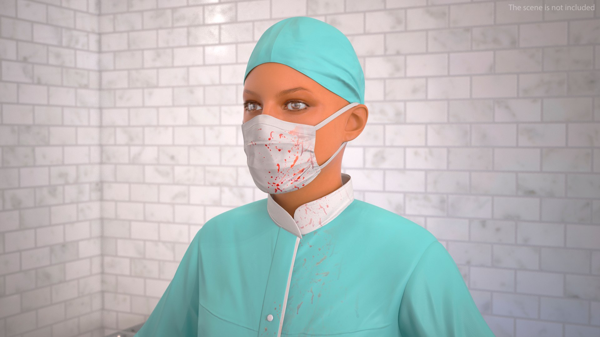 3D Female Surgeon In Uniform Blood Stained Fur - TurboSquid 2190321