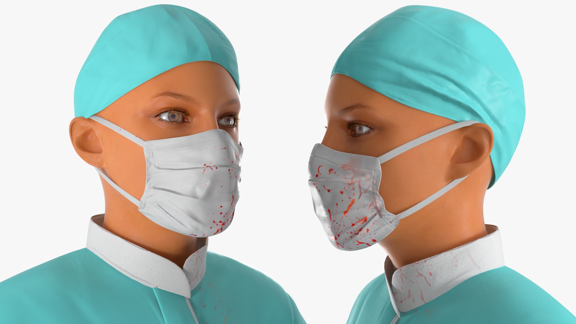 3D Female Surgeon In Uniform Blood Stained Fur - TurboSquid 2190321