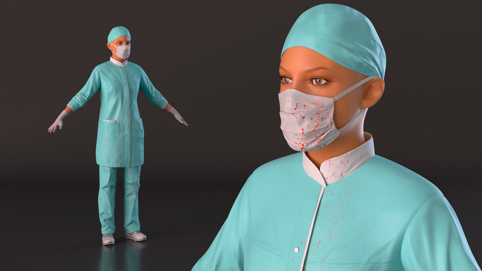 3D Female Surgeon In Uniform Blood Stained Fur - TurboSquid 2190321