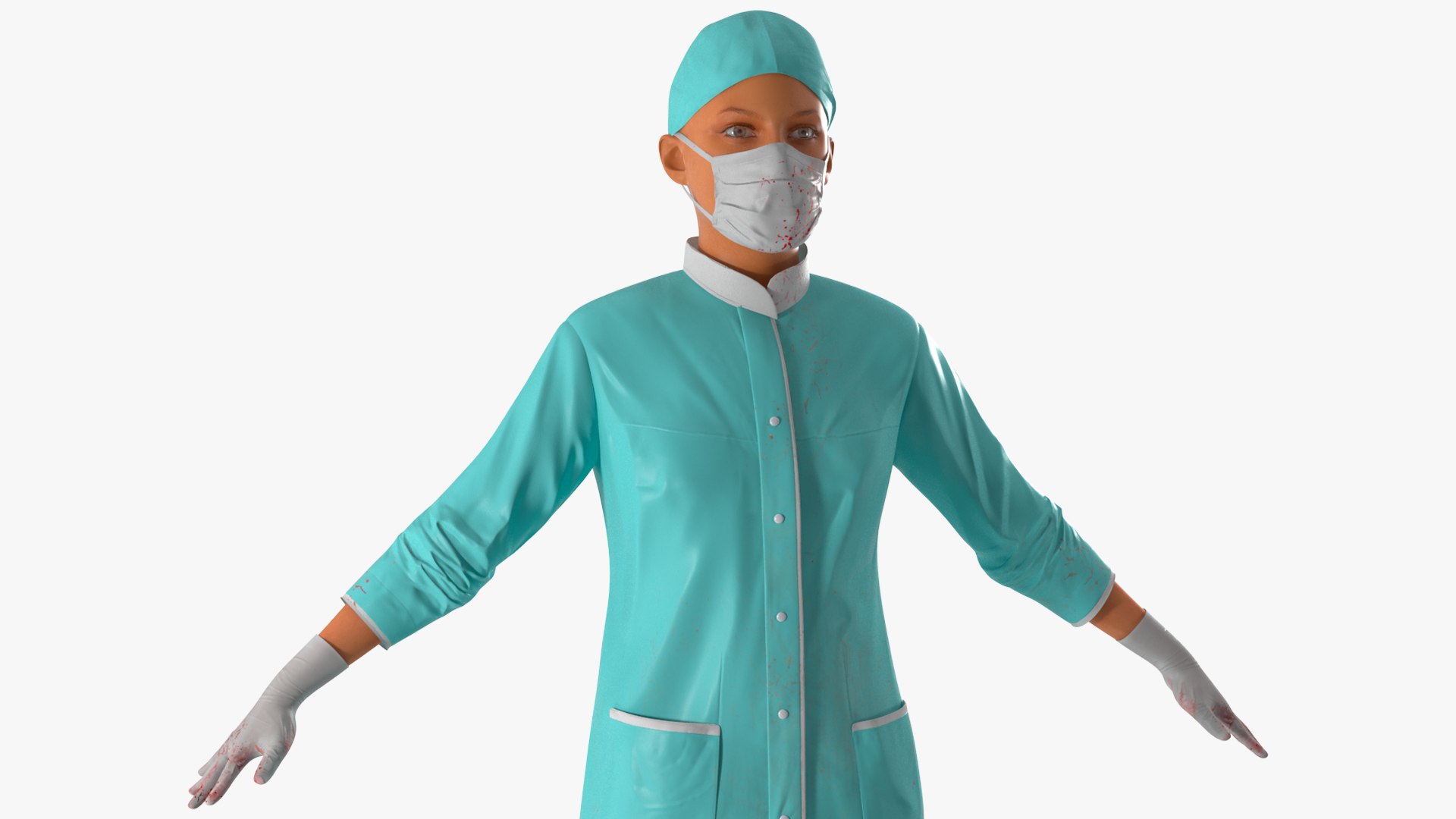 3D Female Surgeon In Uniform Blood Stained Fur - TurboSquid 2190321