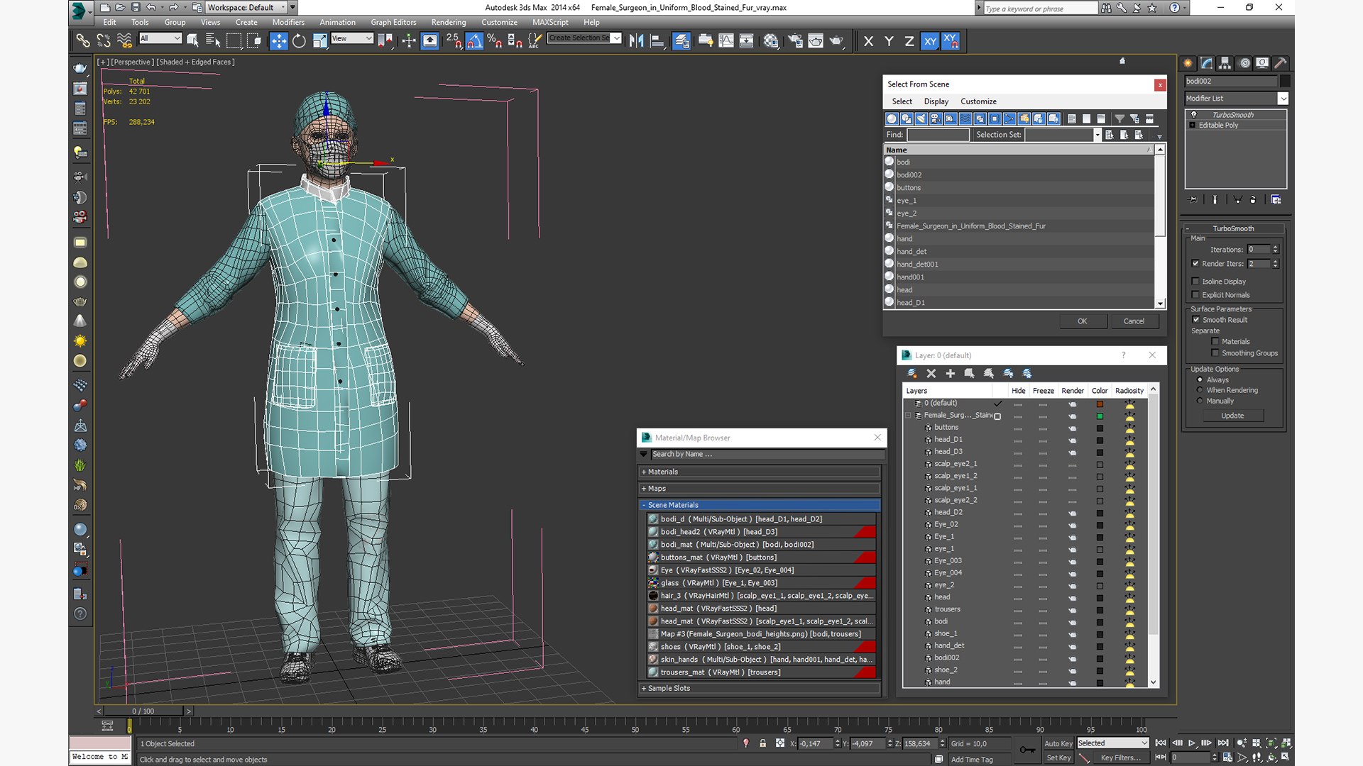 3D Female Surgeon In Uniform Blood Stained Fur - TurboSquid 2190321