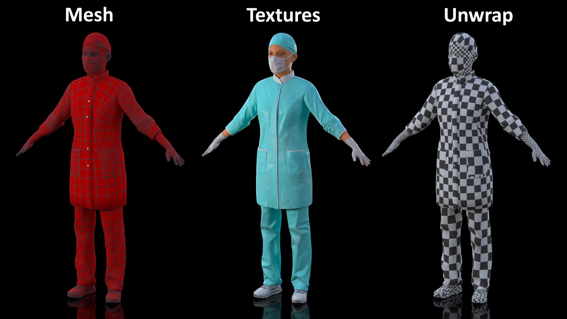 3D Female Surgeon In Uniform Blood Stained Fur - TurboSquid 2190321