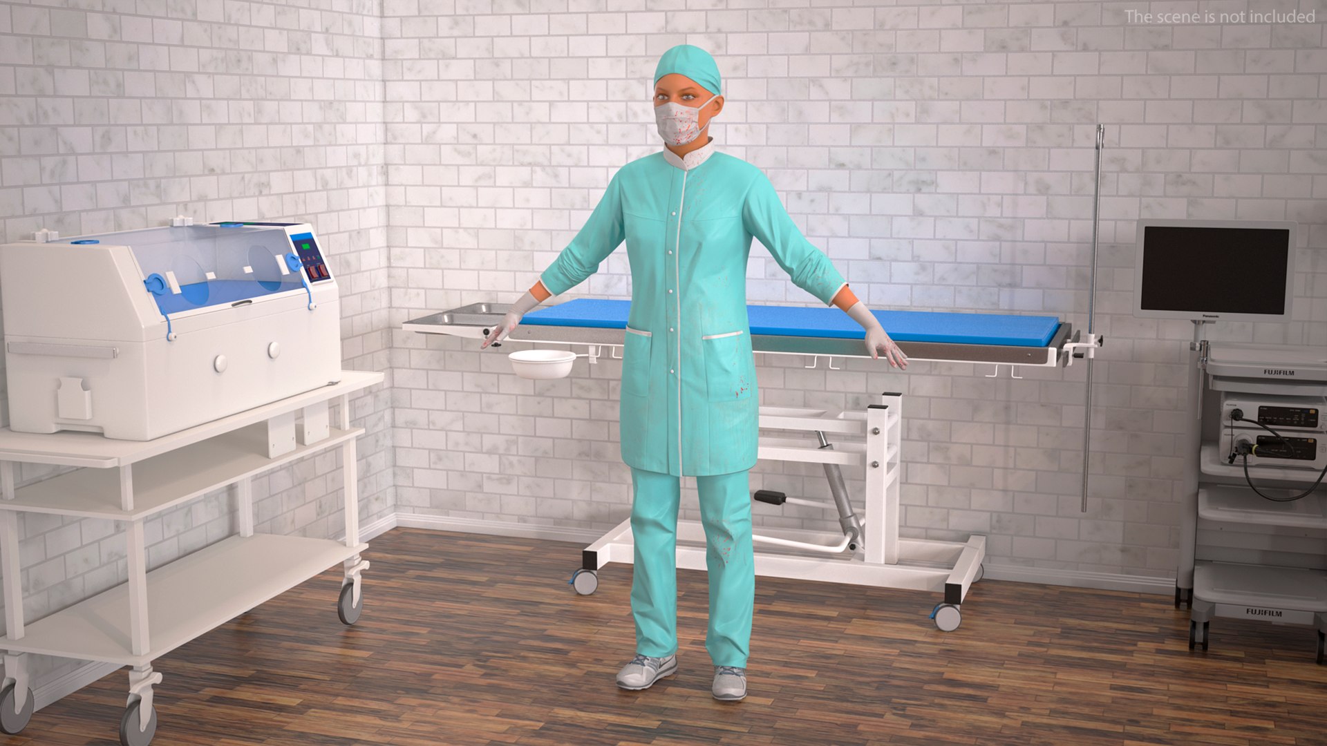 3D Female Surgeon In Uniform Blood Stained Fur - TurboSquid 2190321