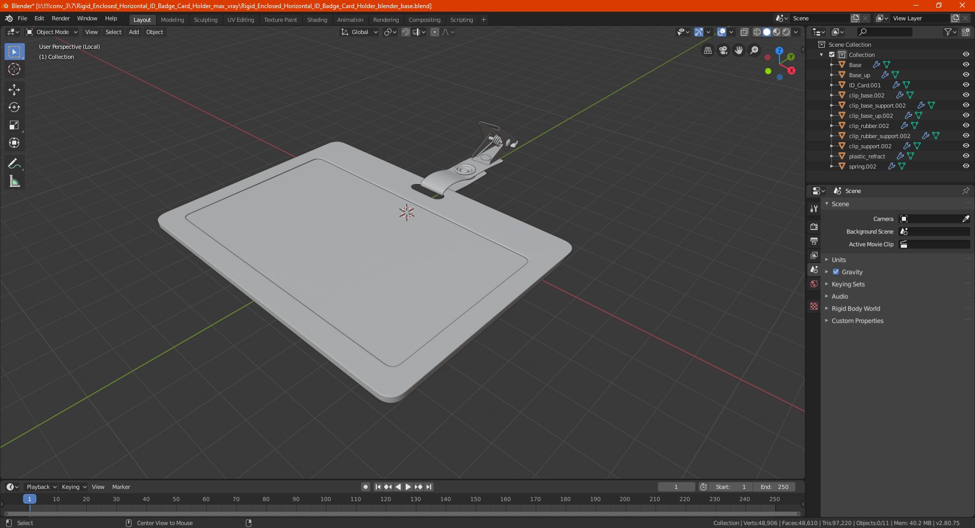 3D Model Rigid Enclosed Horizontal ID Badge Card Holder - TurboSquid ...