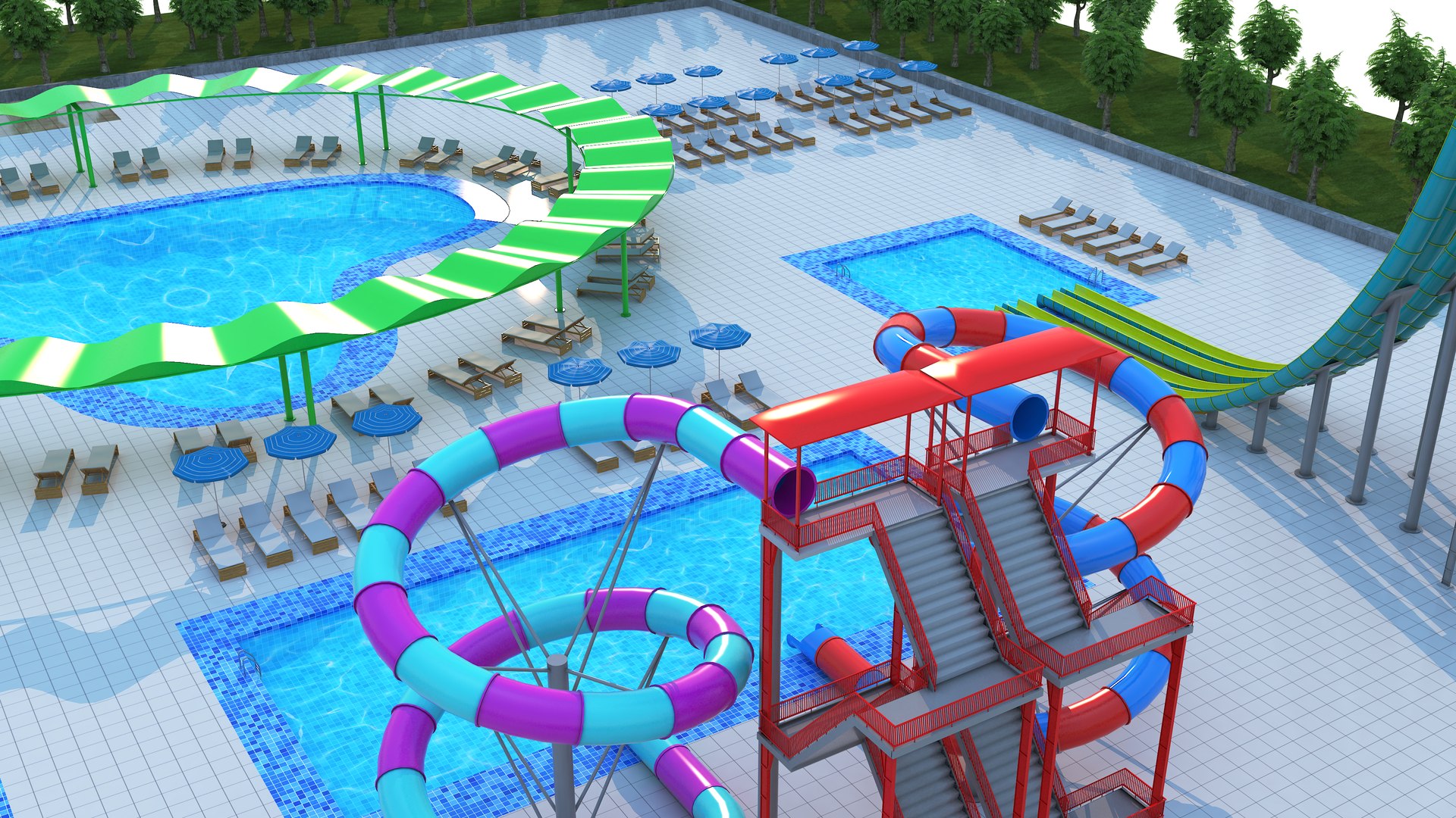 3D Model Beach And Water Park - TurboSquid 1802480