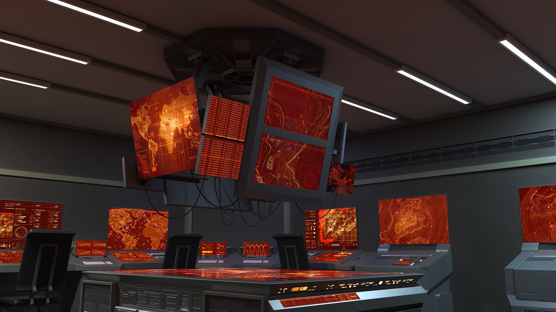 Sci Fi Interior Command Room Red 3D - TurboSquid 2270628