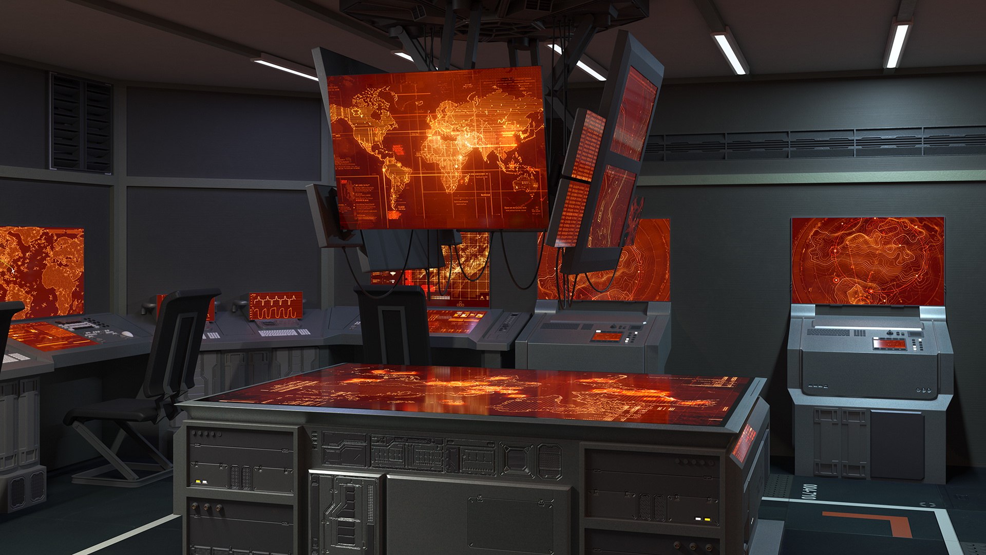 Sci Fi Interior Command Room Red 3D - TurboSquid 2270628