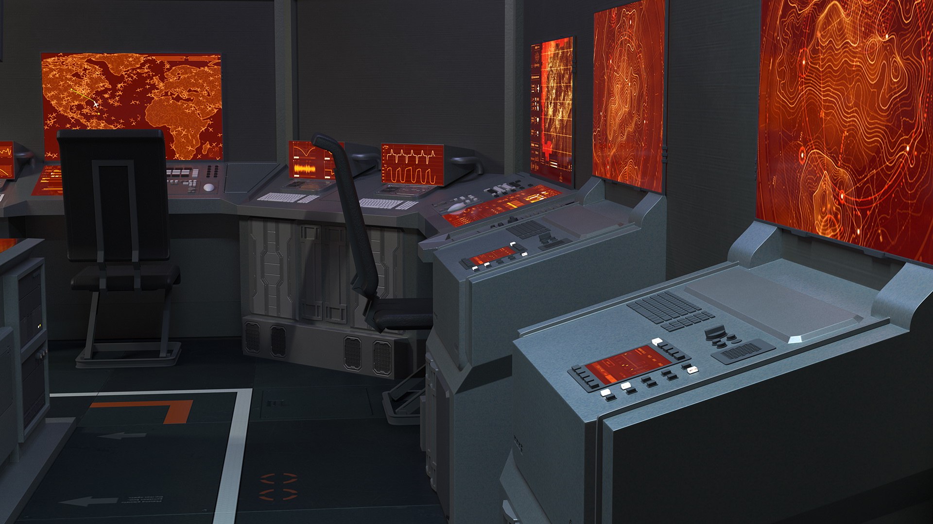 Sci Fi Interior Command Room Red 3D - TurboSquid 2270628