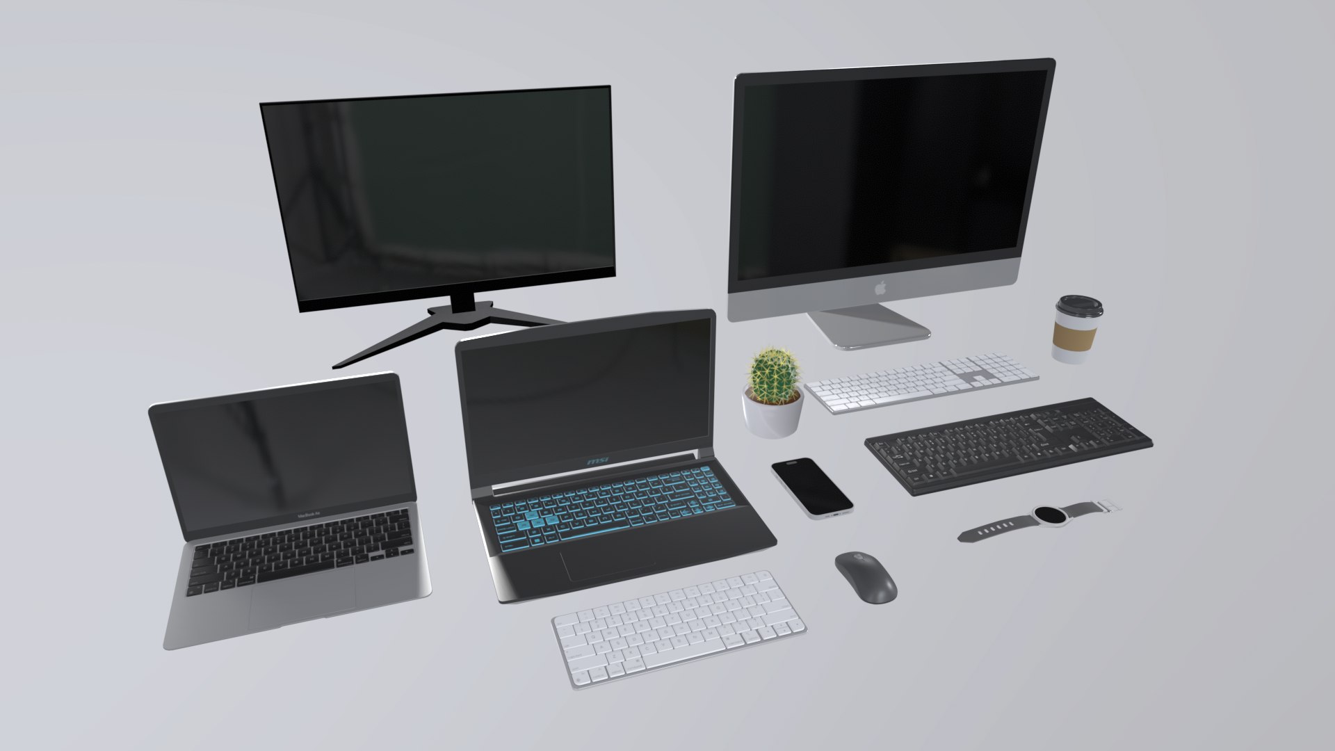 Modern Office Workspace Electronics Laptops Monitors Asset Pack Low ...