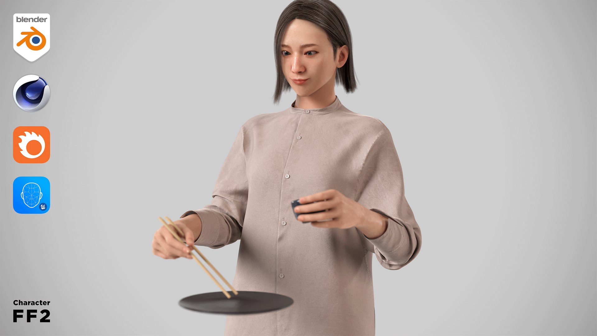 Rigged Modular Character - Asian Woman 3D Model - FF2 - Blender UE5 C4D ...