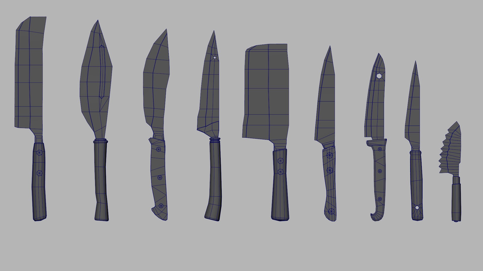 Kitchen Knife Set Of 9 Kitchen Knives 3D Model - TurboSquid 2243170
