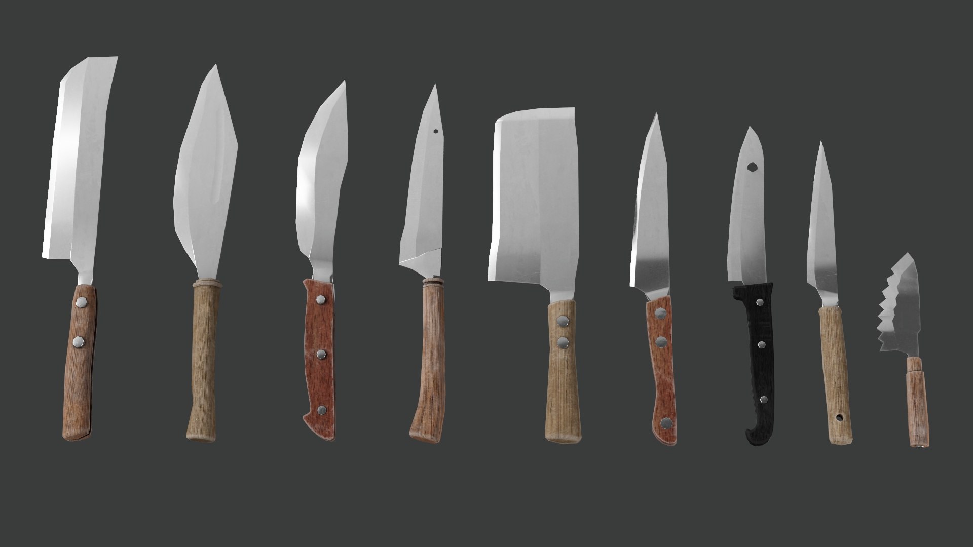 Kitchen Knife Set Of 9 Kitchen Knives 3D Model - TurboSquid 2243170