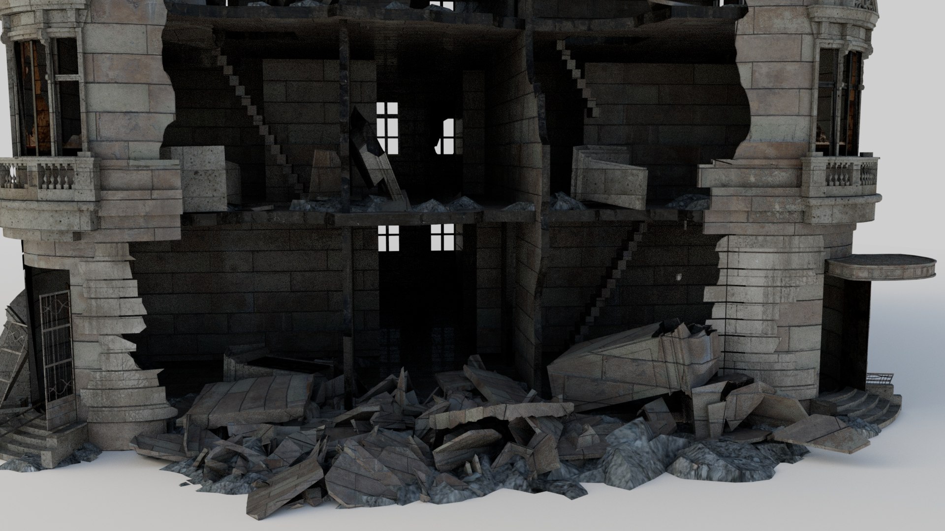 3D Model Detailed Ruined Building A6 - TurboSquid 1841240