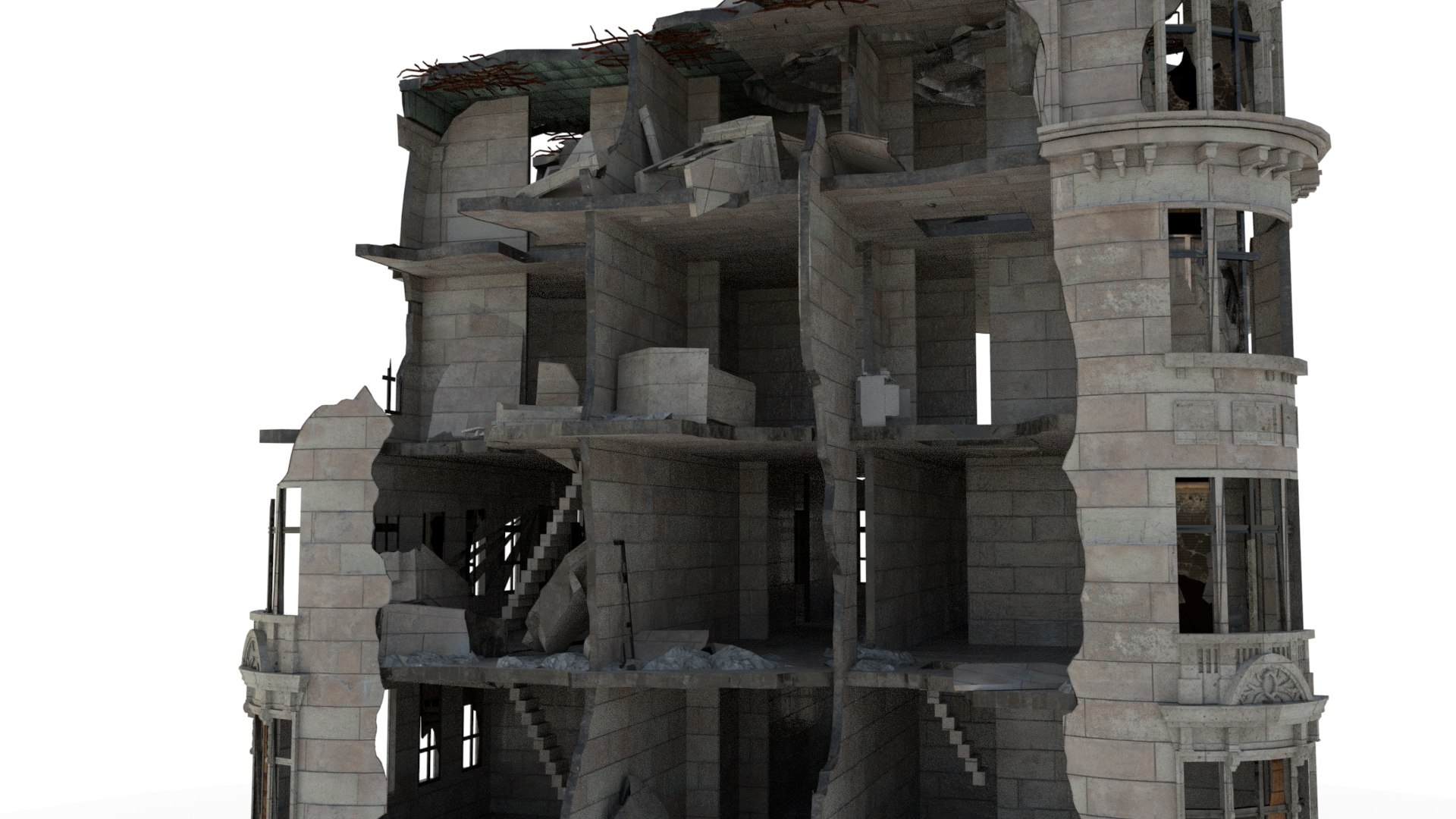 3D Model Detailed Ruined Building A6 - TurboSquid 1841240