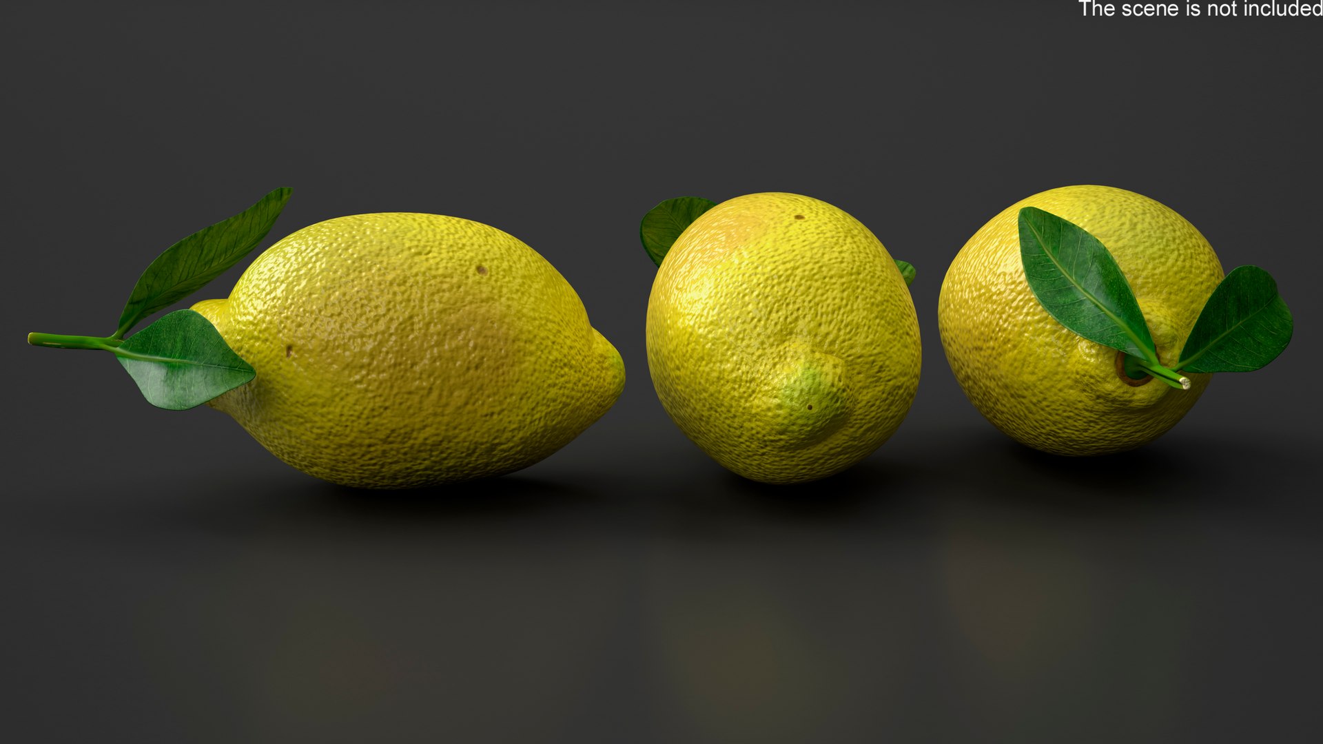 3D Realistic Lemon With Leaf Model - TurboSquid 2241542