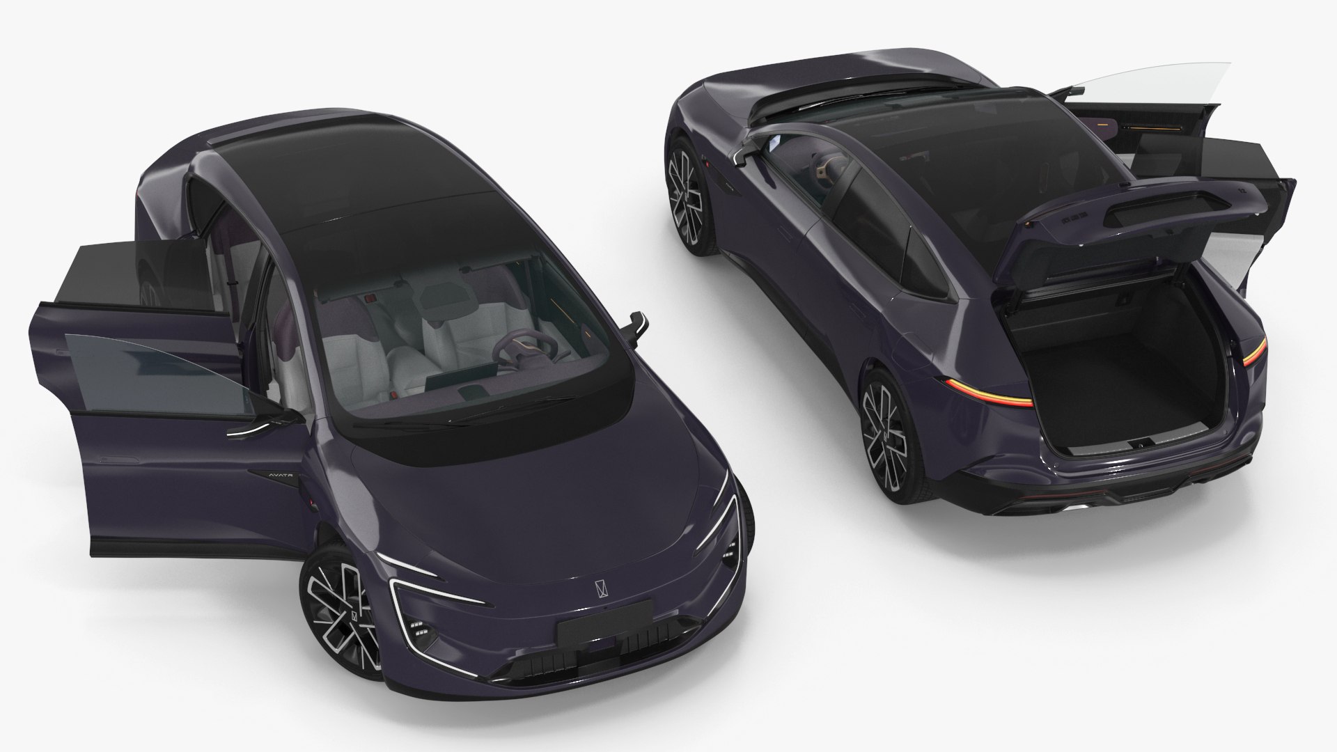 3D Model Avatr 12 EV Purple Color With Headlights On Rigged ...