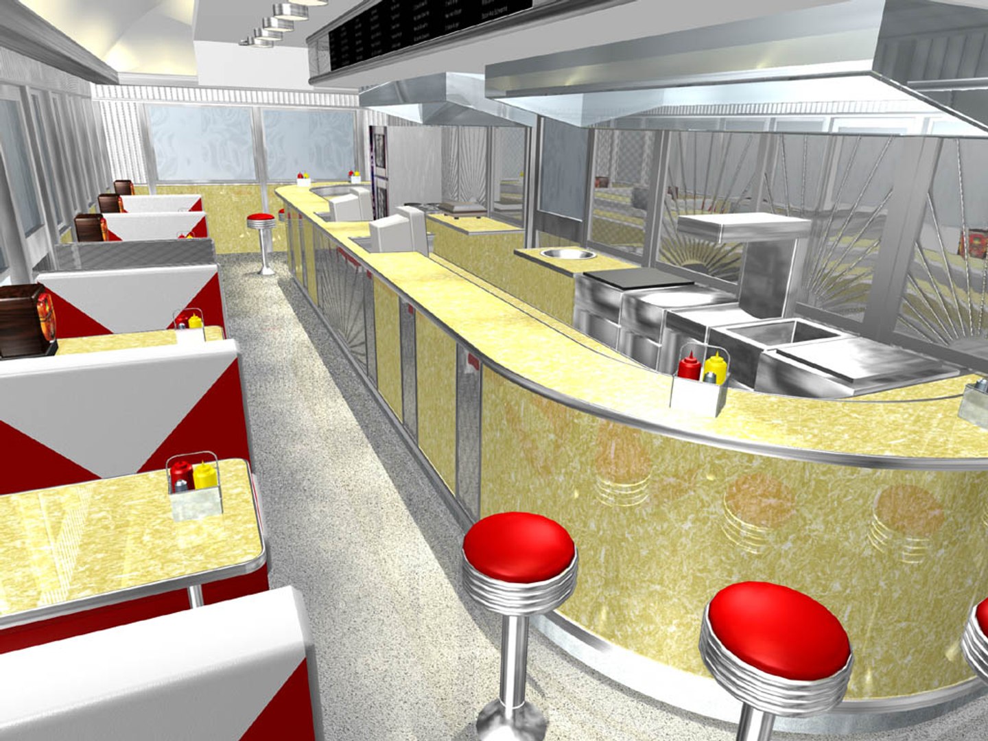 3d diner interior exterior american model