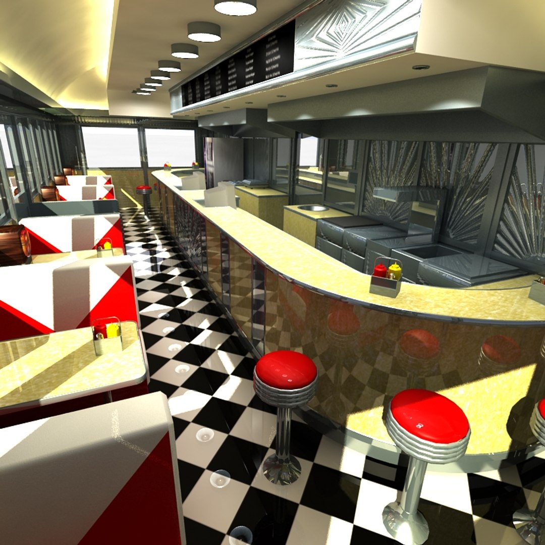 3d Diner Interior Exterior American Model