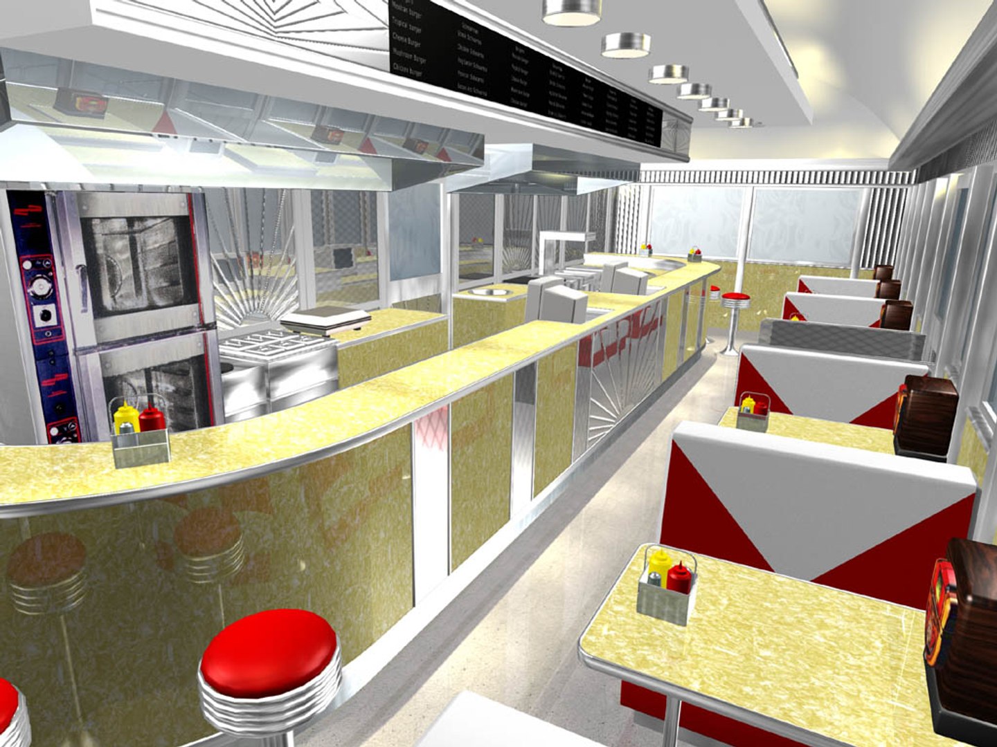 3d Diner Interior Exterior American Model