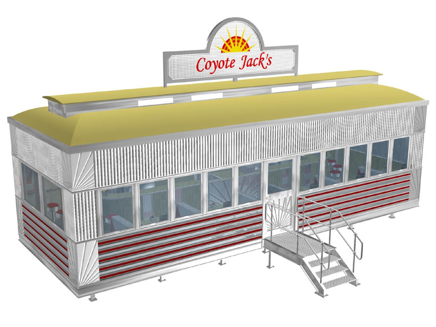 3d Diner Interior Exterior American Model