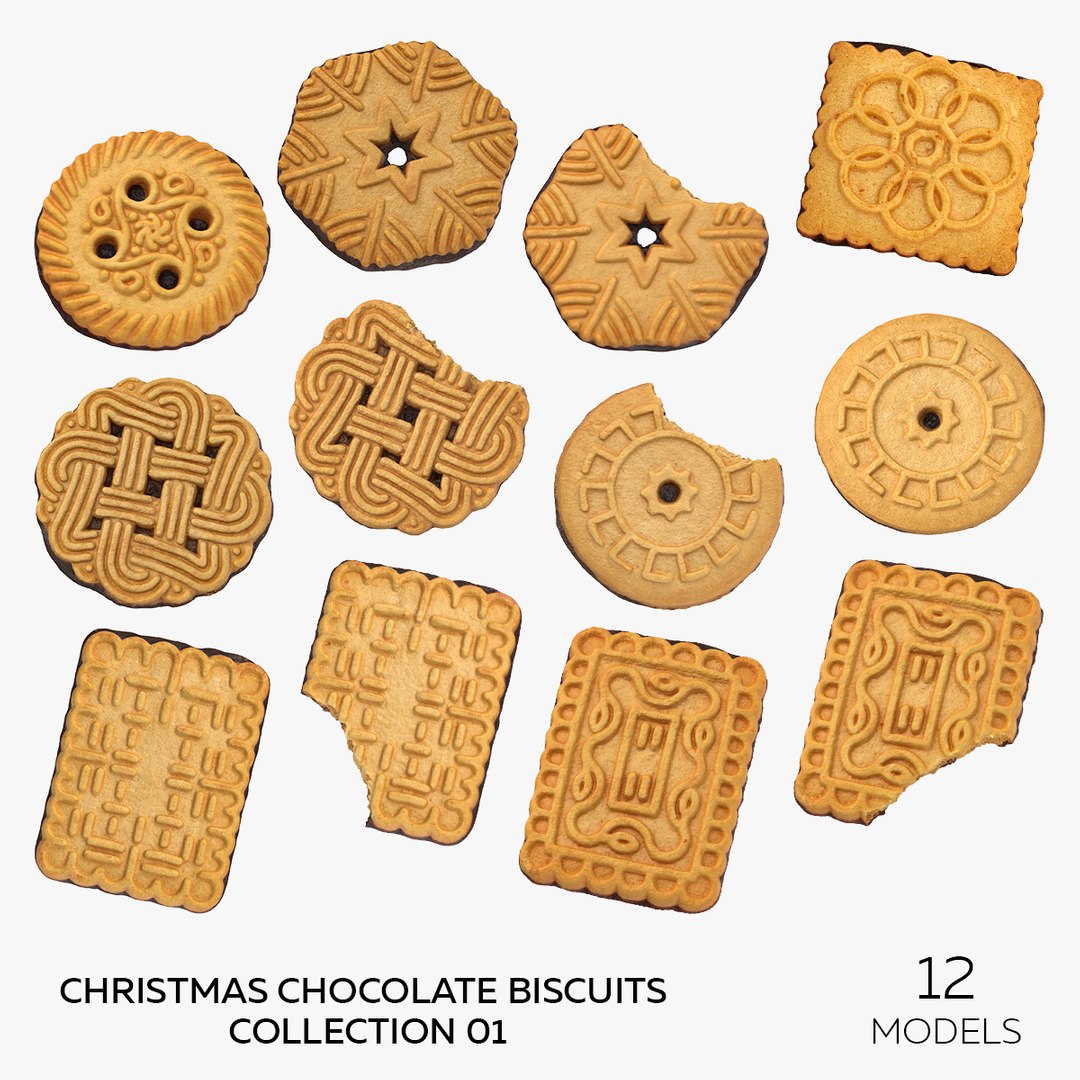 3D Christmas Chocolate Biscuits Collection 01 - 12 Models Model ...