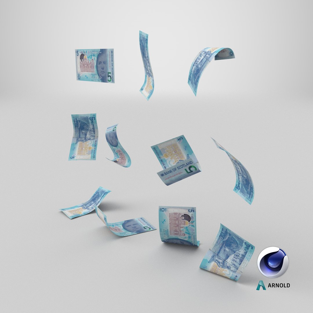 Scotland 5 Pounds Falling Notes 3D - TurboSquid 2517332