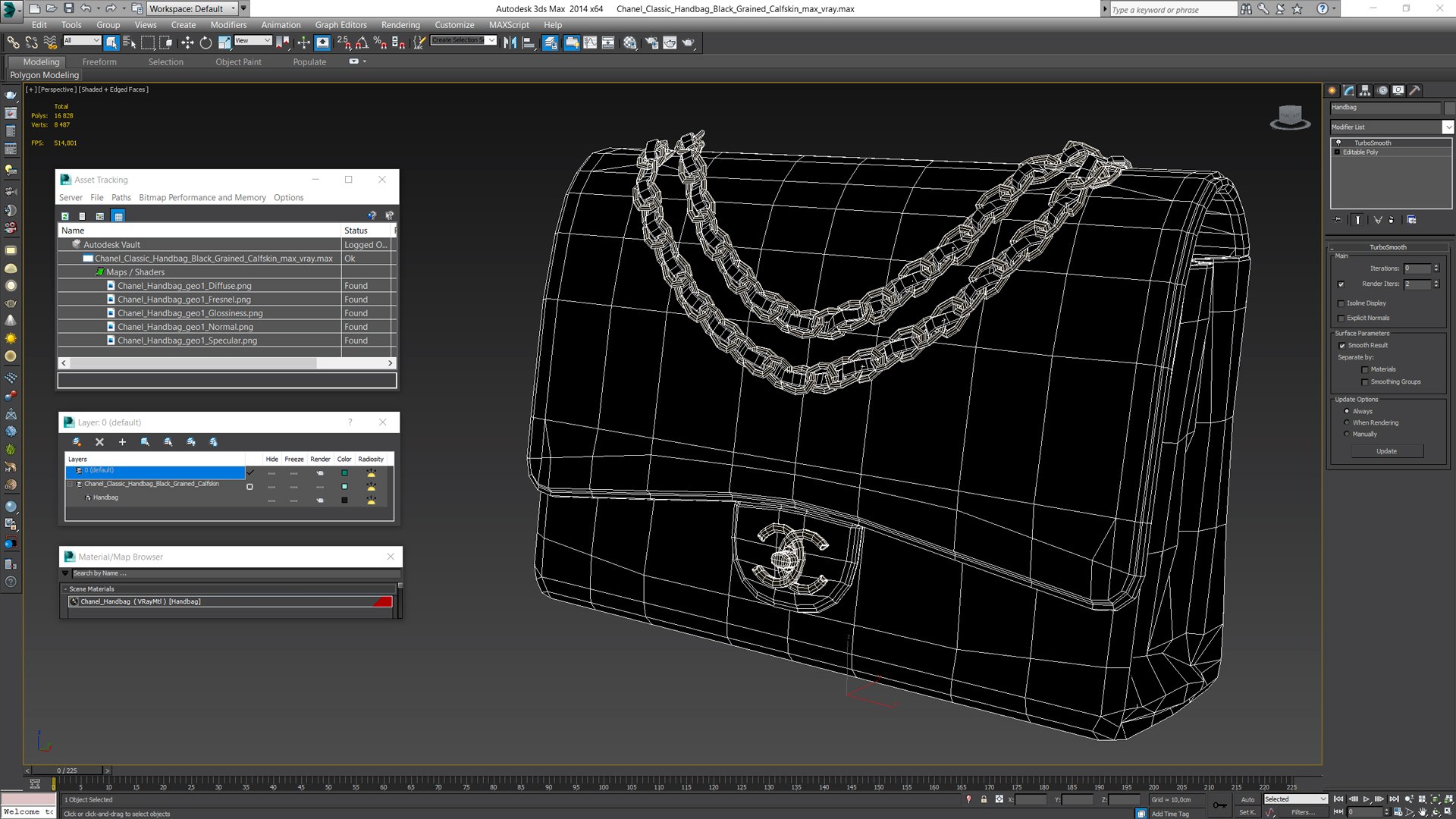 Chanel Classic Handbag Black Grained Calfskin 3D model - TurboSquid 2105650