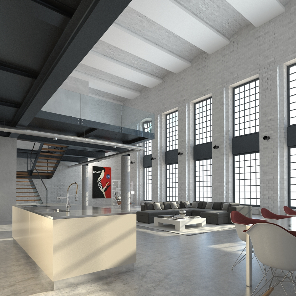 3d model loft kitchen dining