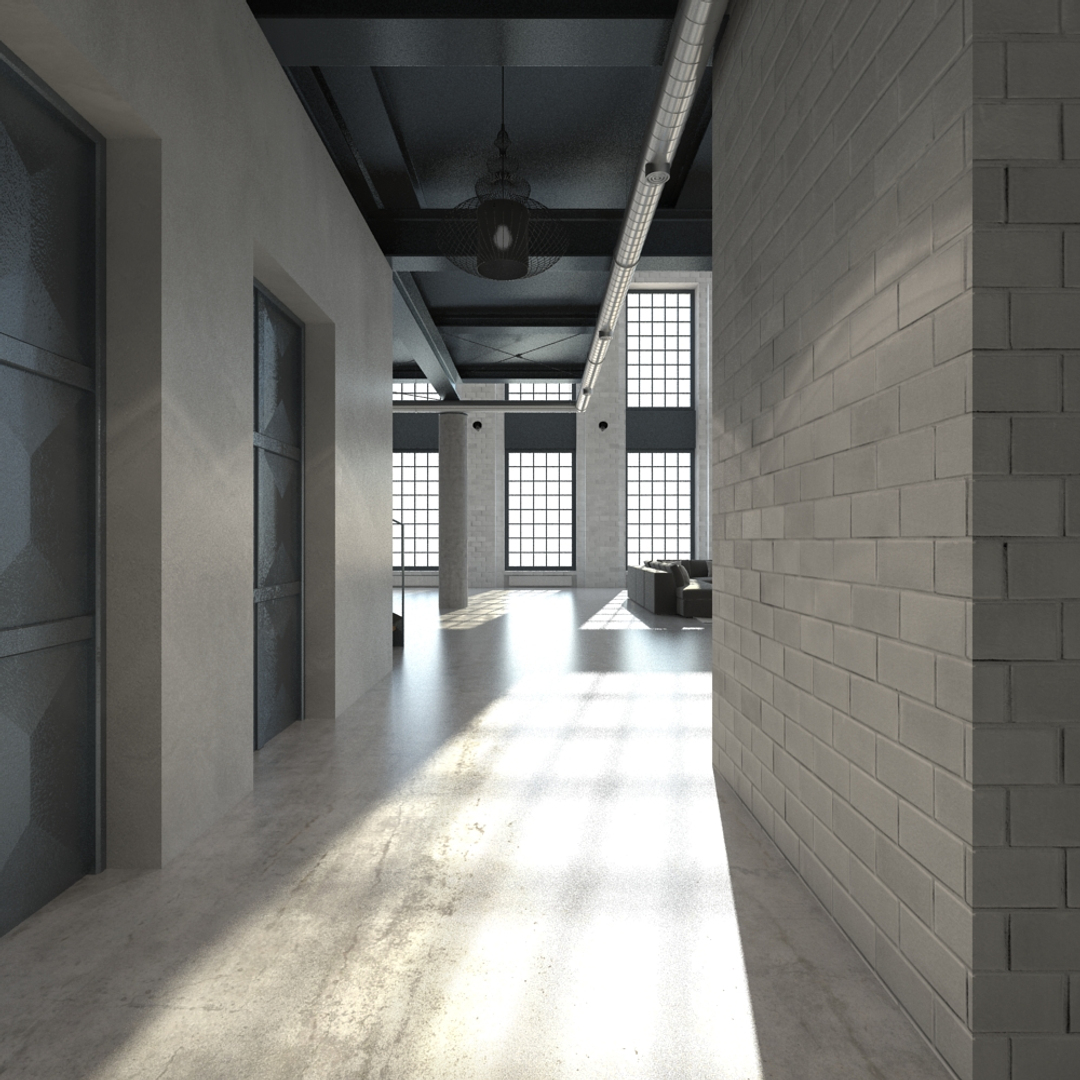 3d model loft kitchen dining