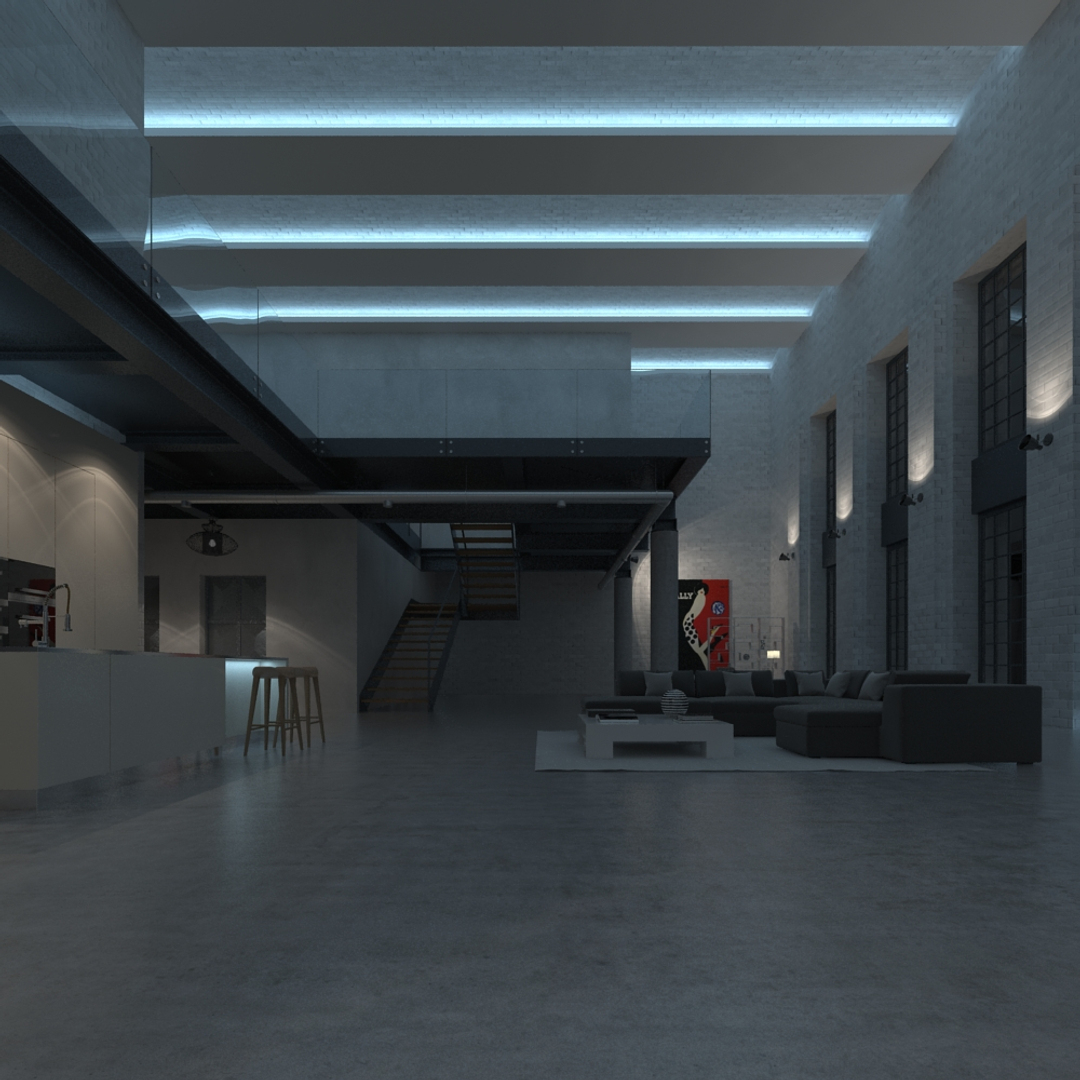 3d model loft kitchen dining