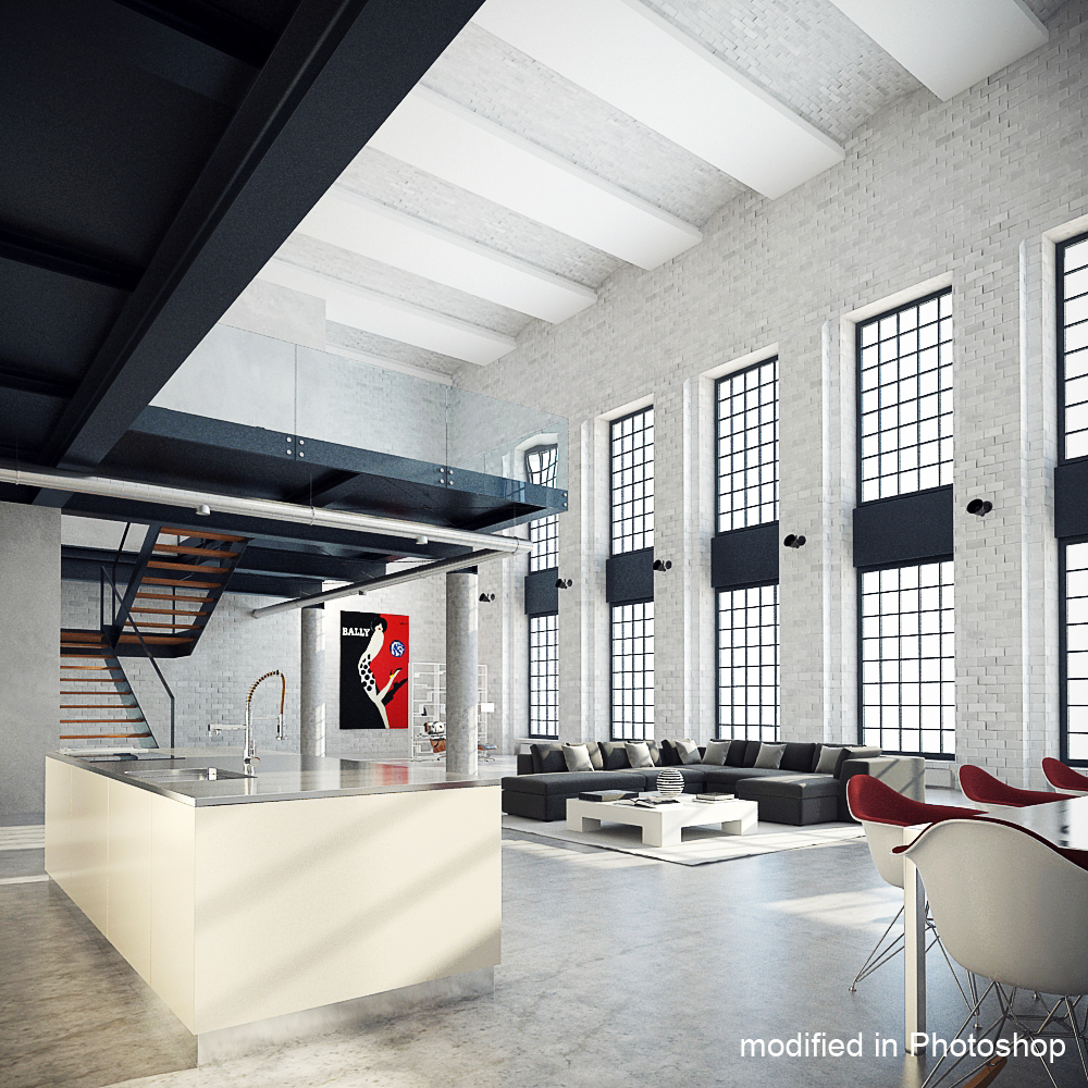 3d model loft kitchen dining