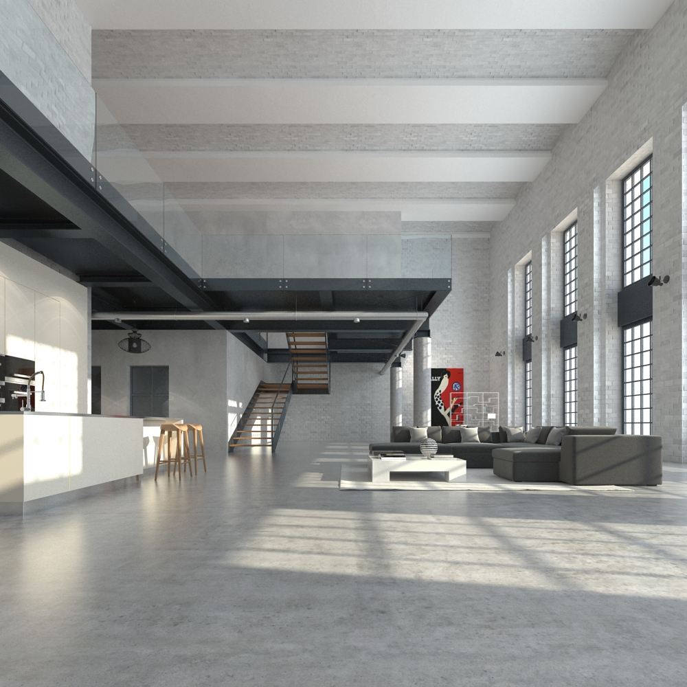 3d model loft kitchen dining