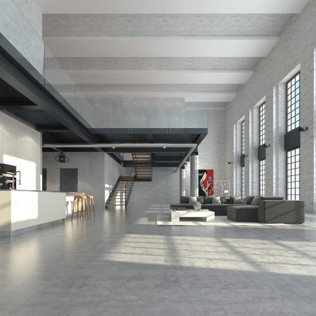 3d model loft kitchen dining