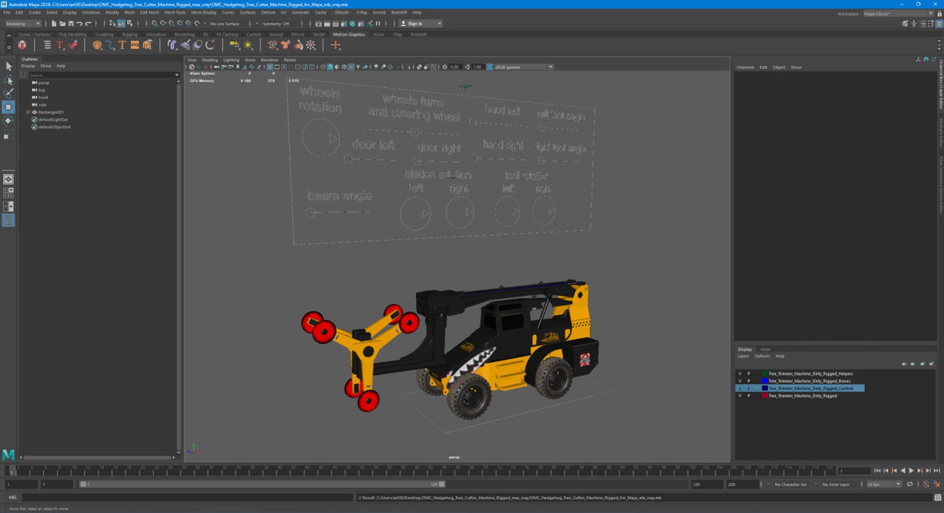 3D OMC Hedgehog Tree Cutter Machine Rigged For Maya - TurboSquid 2414868