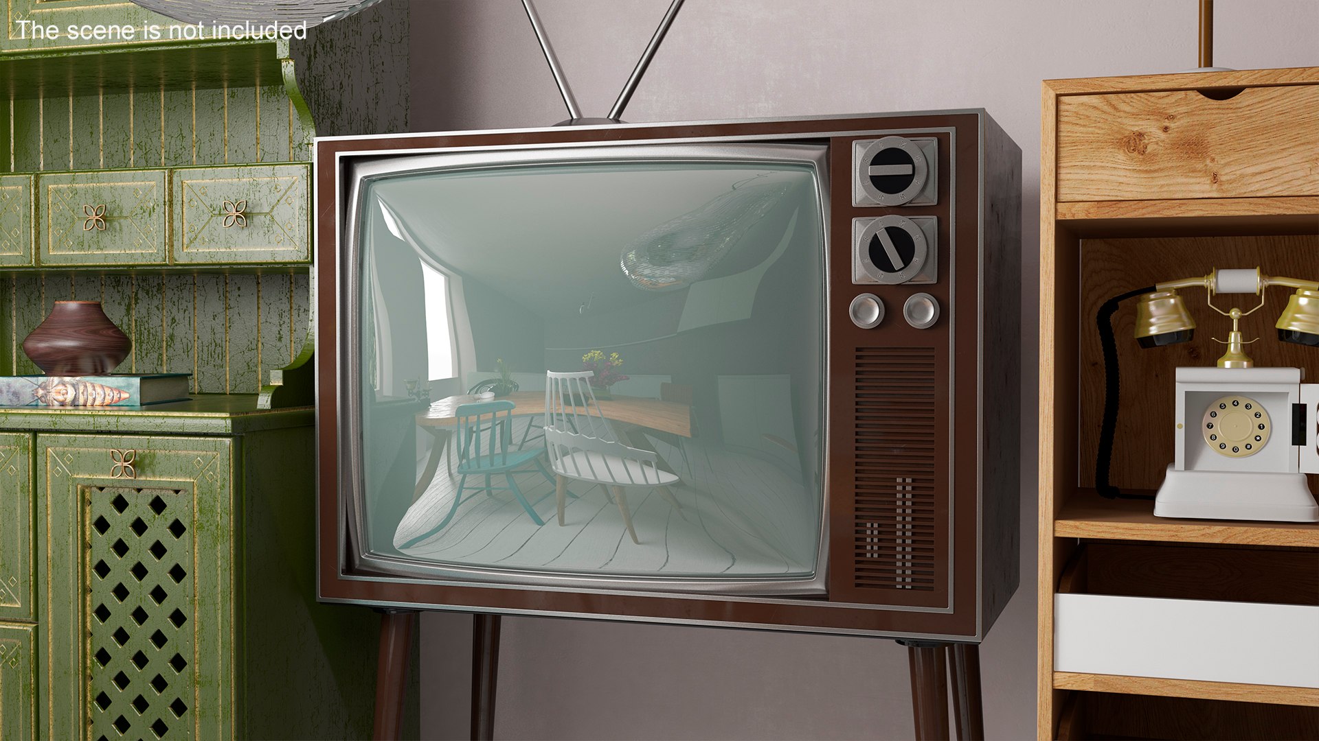 3D Vintage Television With Antenna - TurboSquid 2191686