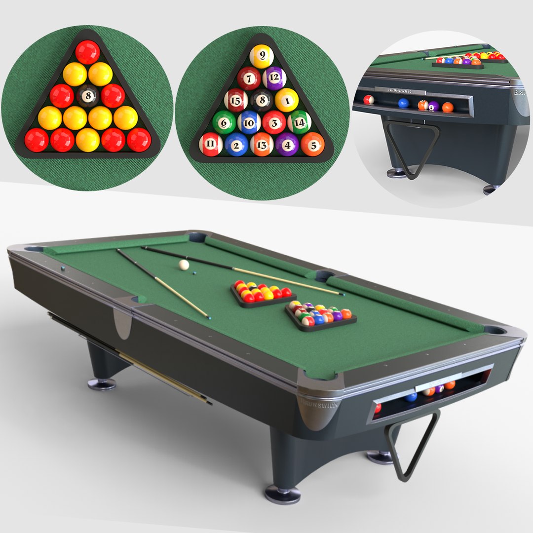 3D Black Brunswick Billiard Tabl Balls Sticks And Chalk - TurboSquid ...