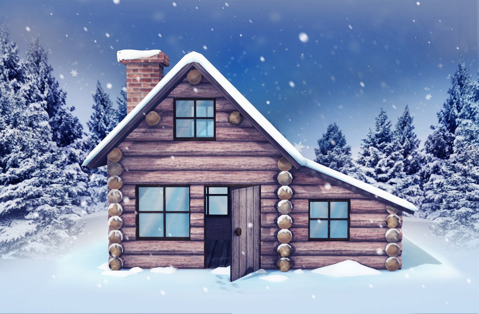3D model stylized winter log cabin - TurboSquid 1522638