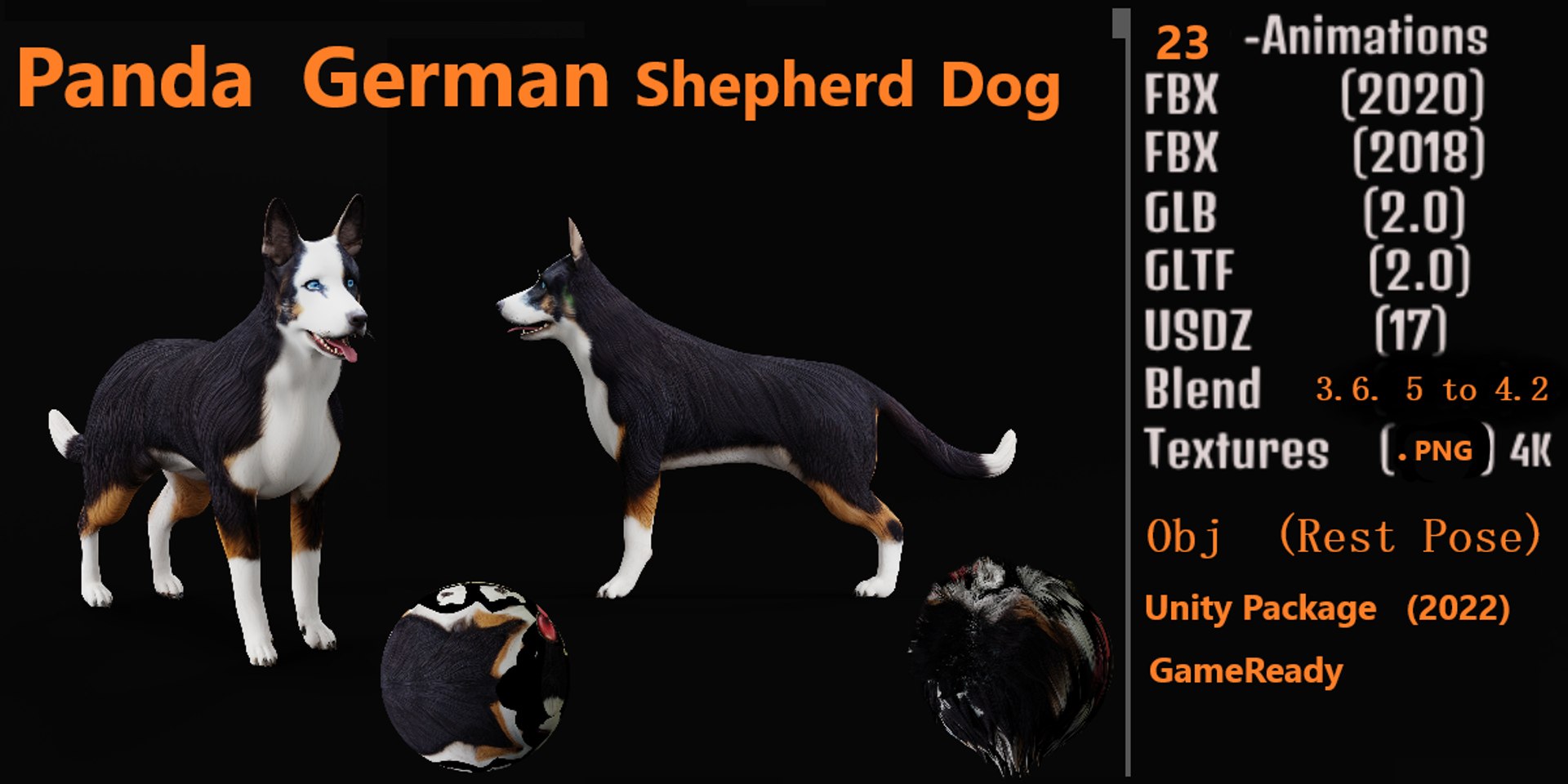 3D Panda German Shepherd Dog Model - TurboSquid 2290279