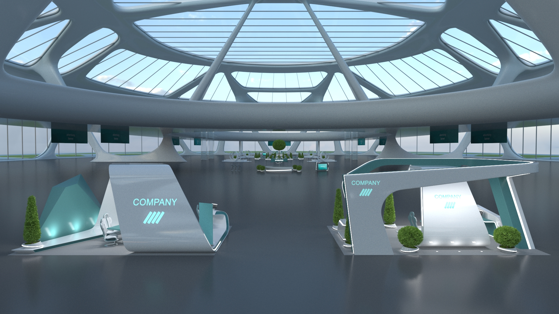 3D Exhibition Hall With Stands Model - TurboSquid 2145544