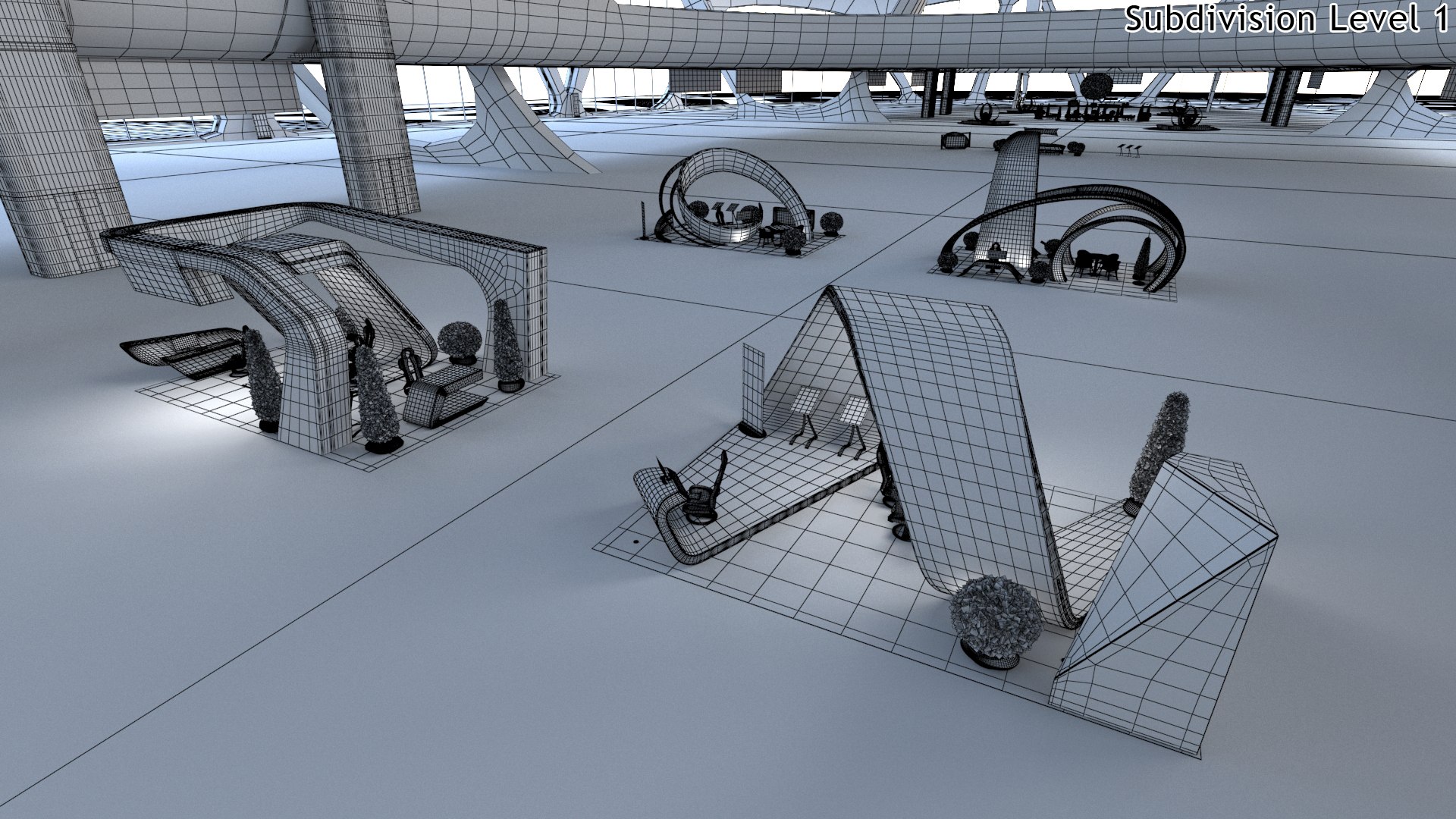 3D Exhibition Hall With Stands Model - TurboSquid 2145544