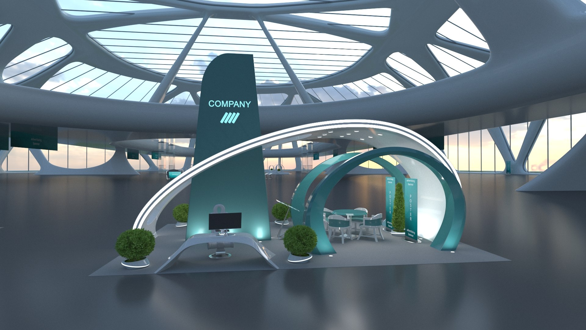 3D Exhibition Hall With Stands Model - TurboSquid 2145544