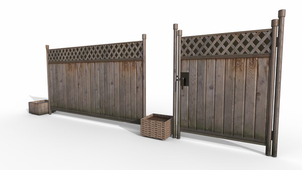 Fence with a gate made of wood and weaving PBR low-poly Low-poly 3D ...