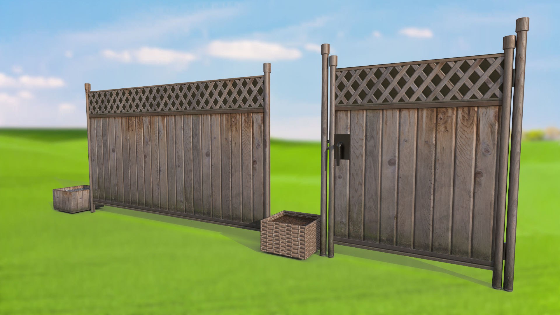 Fence with a gate made of wood and weaving PBR low-poly Low-poly 3D ...