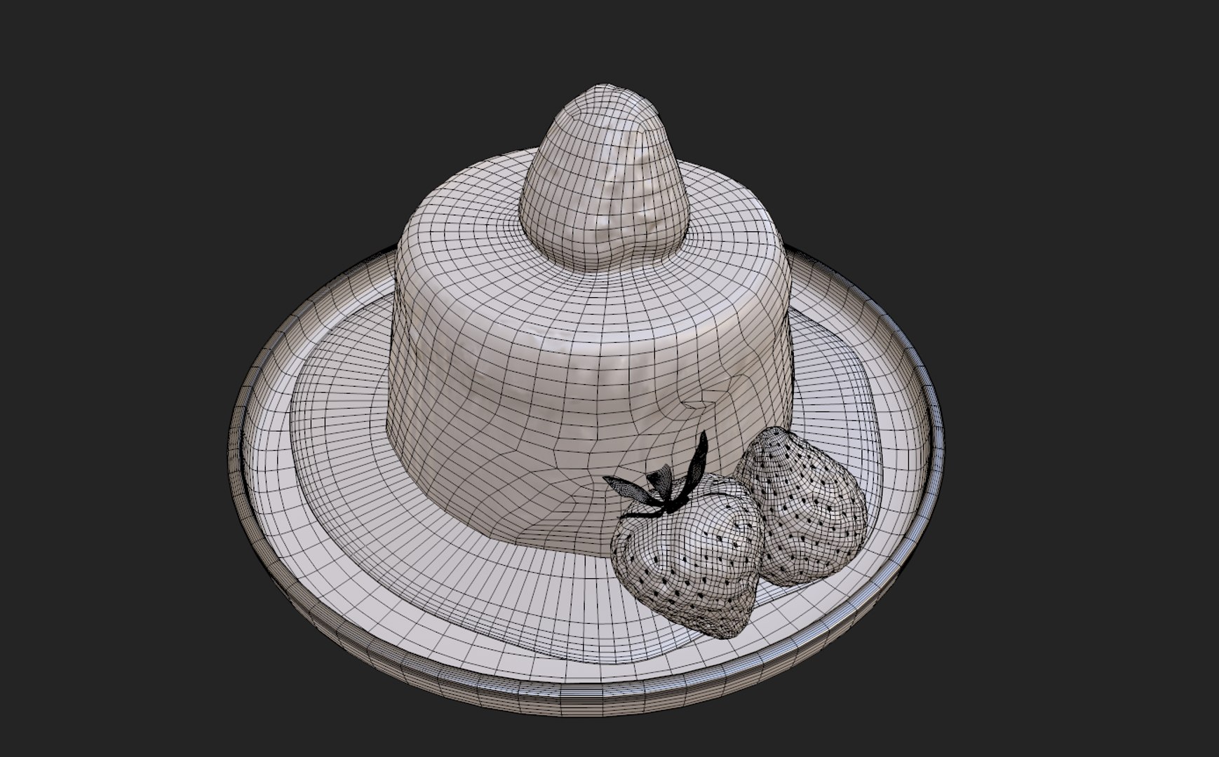 3D Model Caramel Custard Pudding With Strawberry - TurboSquid 2356033
